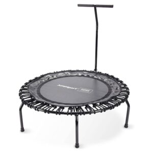 jumpsport compact round lightweight 22 pound stable bounce home and gym fitness indoor mini rebounder trampoline for adults, black