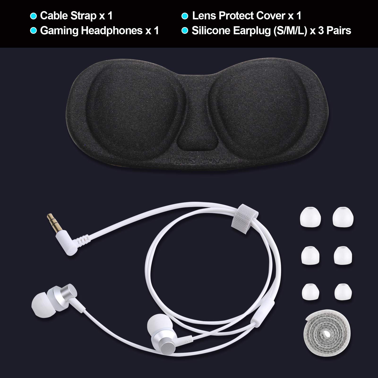 NexiGo VR Lens Protect Cover and Gaming Earphones, Washable and Anti-Scratch Lens Protector, 3D Surrounding Sound Earphones with Custom-Length Short Cable, Designed for Oculus Quest 2