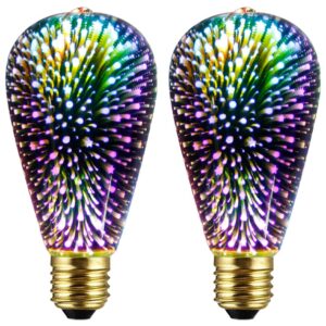 2 pack infinity 3d light fireworks effect st19 led light bulb - 3w 120v fairy multicolor light bulb disco light bulb colorful light bulb, party light bulb, stain glass light bulb, firework light bulb