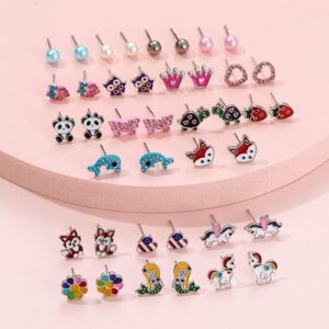 NEWITIN 100 Pairs Colorful Cute Stud Earrings for Girls Hypoallergenic Earrings Stainless Steel Earrings for Girls and Women