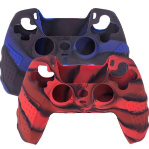 grip cover for ps5 controller, chin fai anti-slip silicone skin protective cover case for playstation 5 wireless controller with 6 thumb grip caps (camouflage 2 pcs)