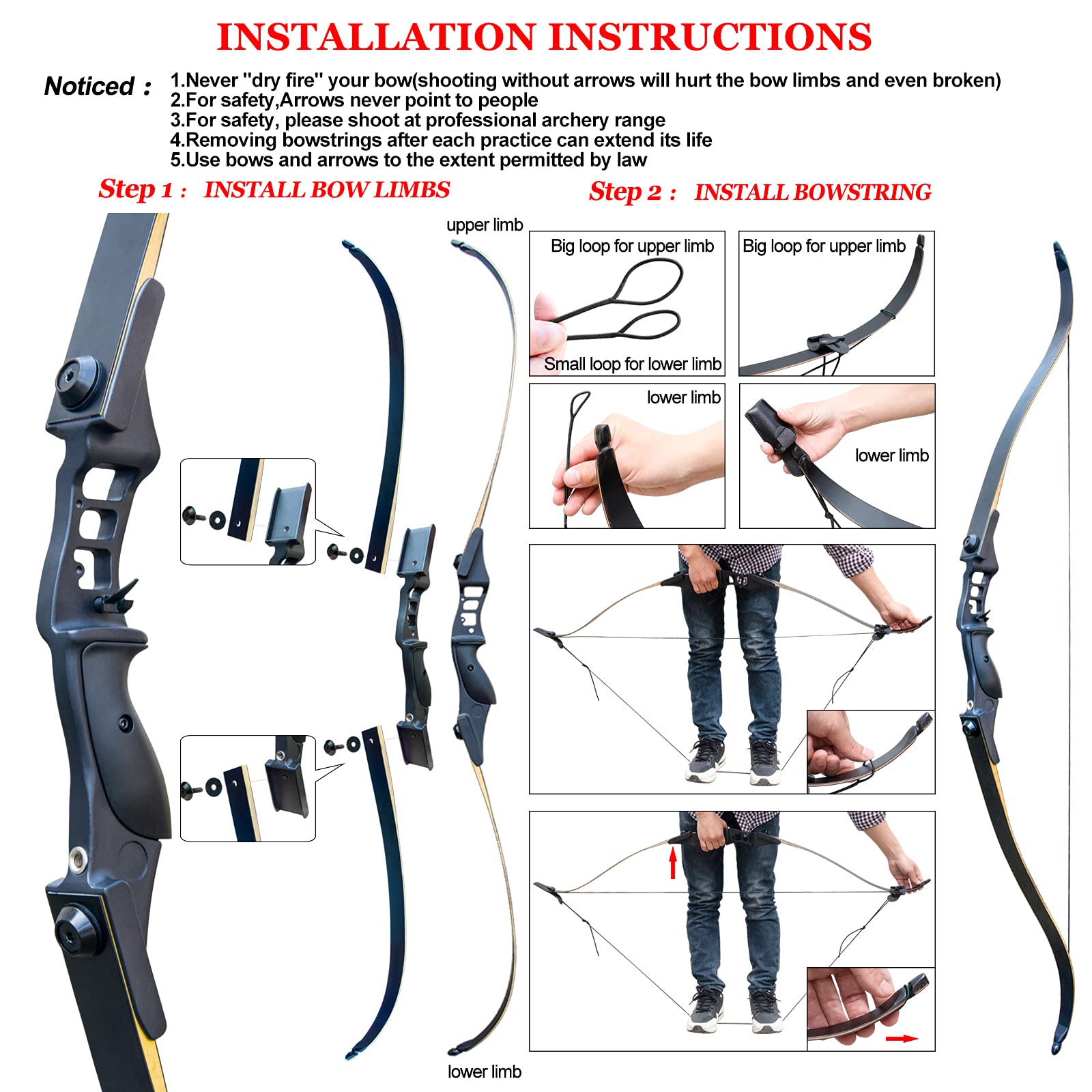 D&Q Hunting Bow and Arrow Set Adult, Archery Bow 52" 30-50lbs, Recurve Bows for Adults Right Hand Arrows for Bow Metal Riser with Carbon Arrows Target Practice Outdoor Shooting Training (Black,40lb)