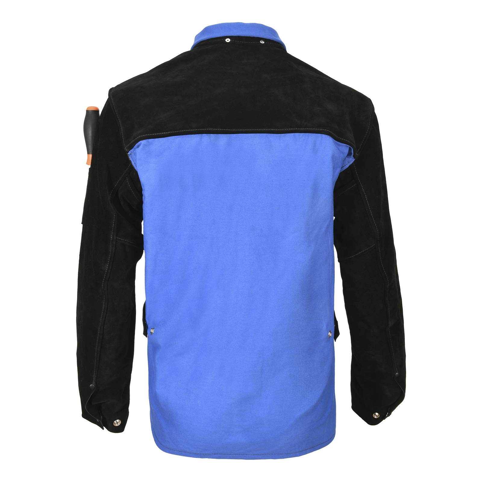 QeeLink Welding Jacket Split Leather Sleeves | Premium Flame Resistant Cotton Body Welder Jackets, Medium