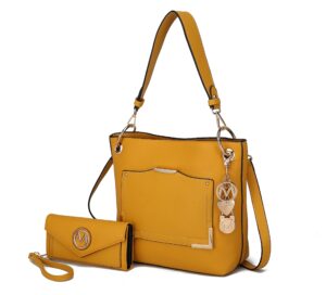 mkf crossbody tote bag for women, & wristlet wallet purse set – pu leather top-handle satchel shoulder handbag grace yellow