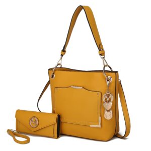 MKF Crossbody Tote Bag for Women, & Wristlet Wallet Purse Set – PU Leather Top-Handle Satchel Shoulder Handbag Grace Yellow