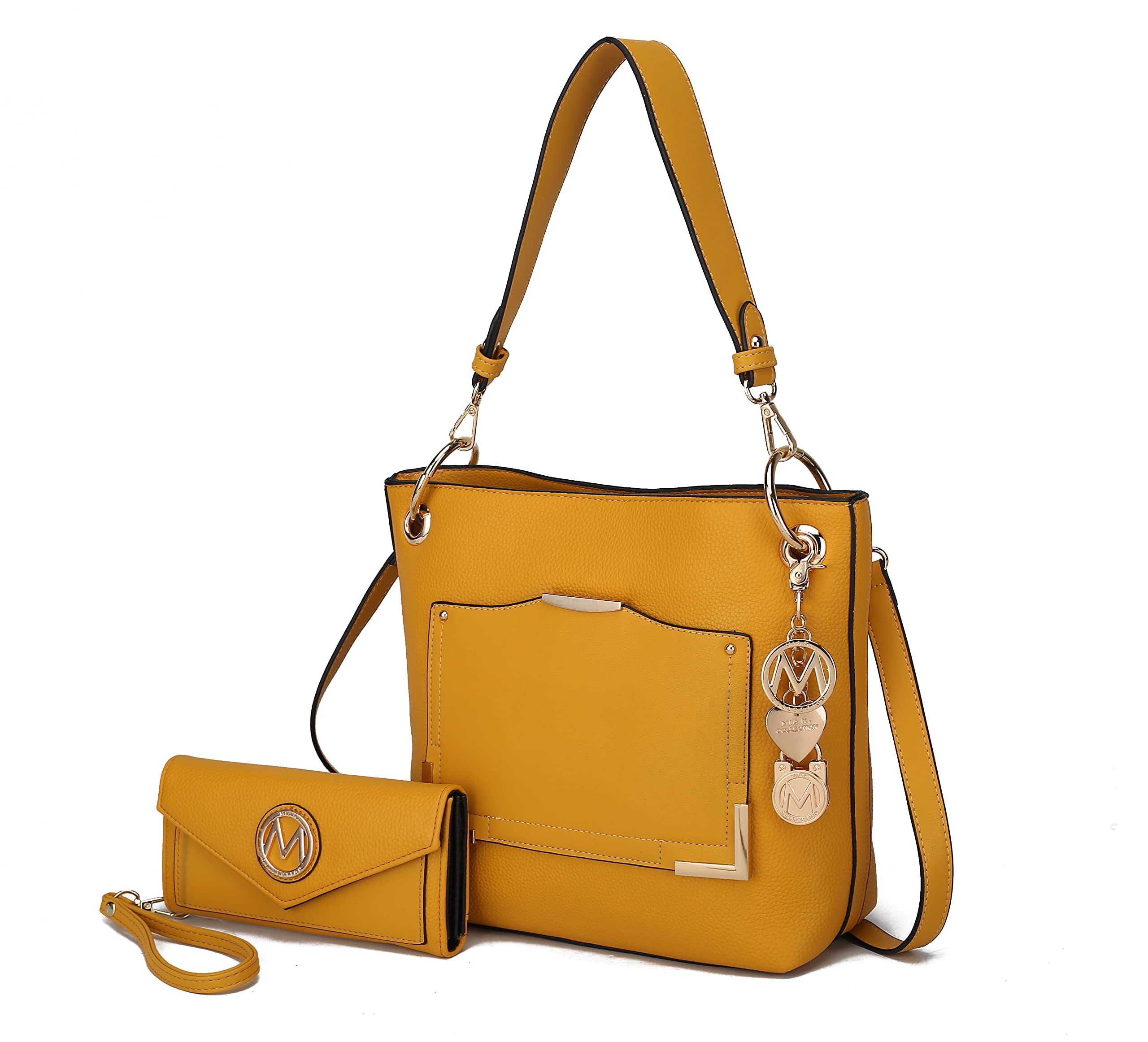 MKF Crossbody Tote Bag for Women, & Wristlet Wallet Purse Set – PU Leather Top-Handle Satchel Shoulder Handbag Grace Yellow