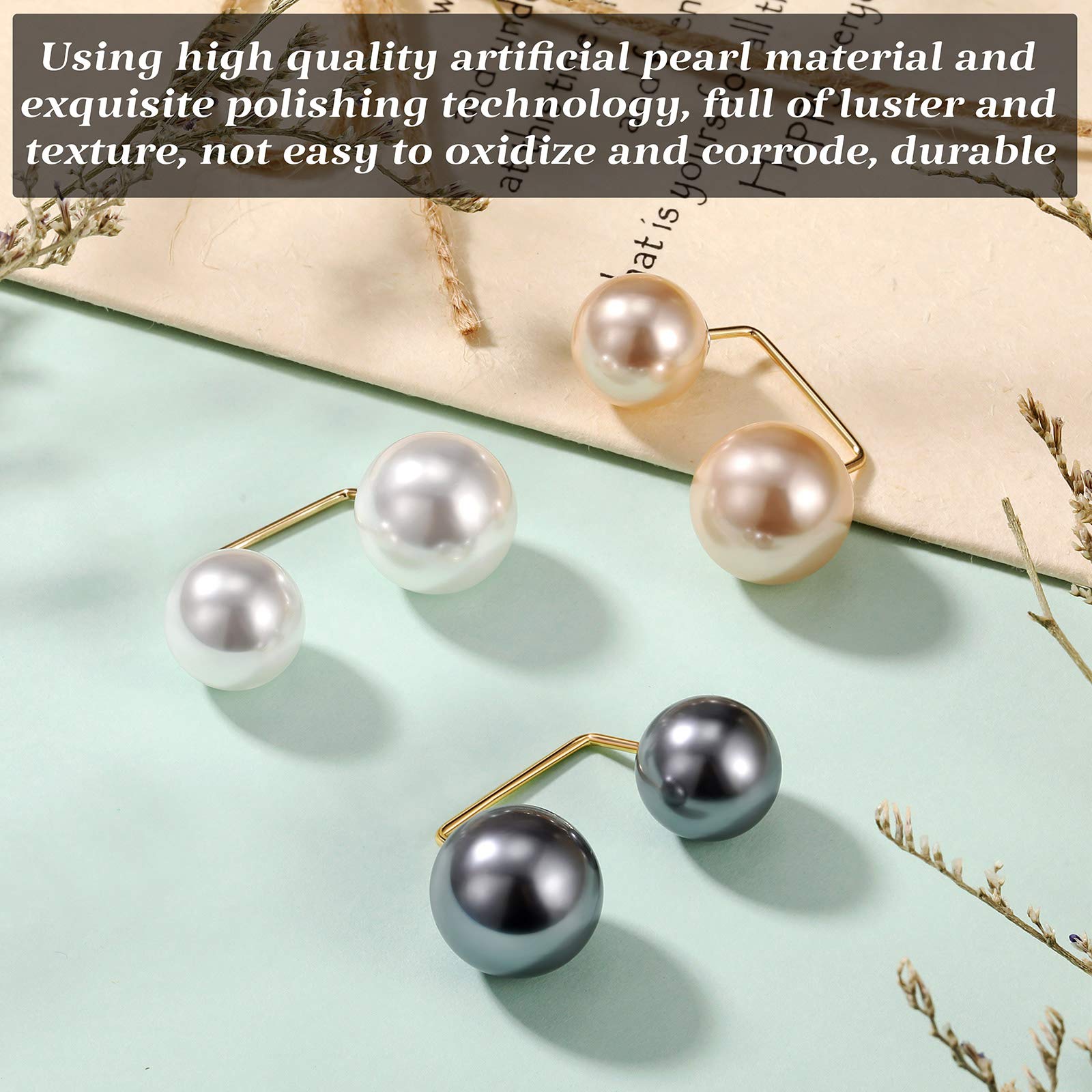 6 Pieces Artificial Pearl Brooch Pins Anti-Exposure Neckline Safety Pins Sweater Shawl Clips for Women Girls Wedding Party Decorations, 2 Styles (Gold, Silver, White)