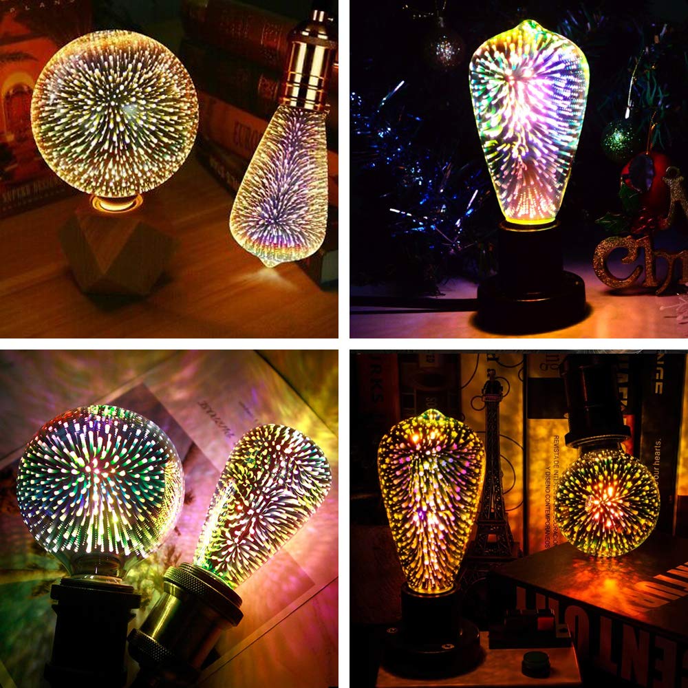 2 Pack Infinity 3D Light Fireworks Effect ST19 LED Light Bulb - 3W 120V Fairy Multicolor Light Bulb Disco Light Bulb Colorful Light Bulb, Party Light Bulb, Stain Glass Light Bulb, Firework Light Bulb