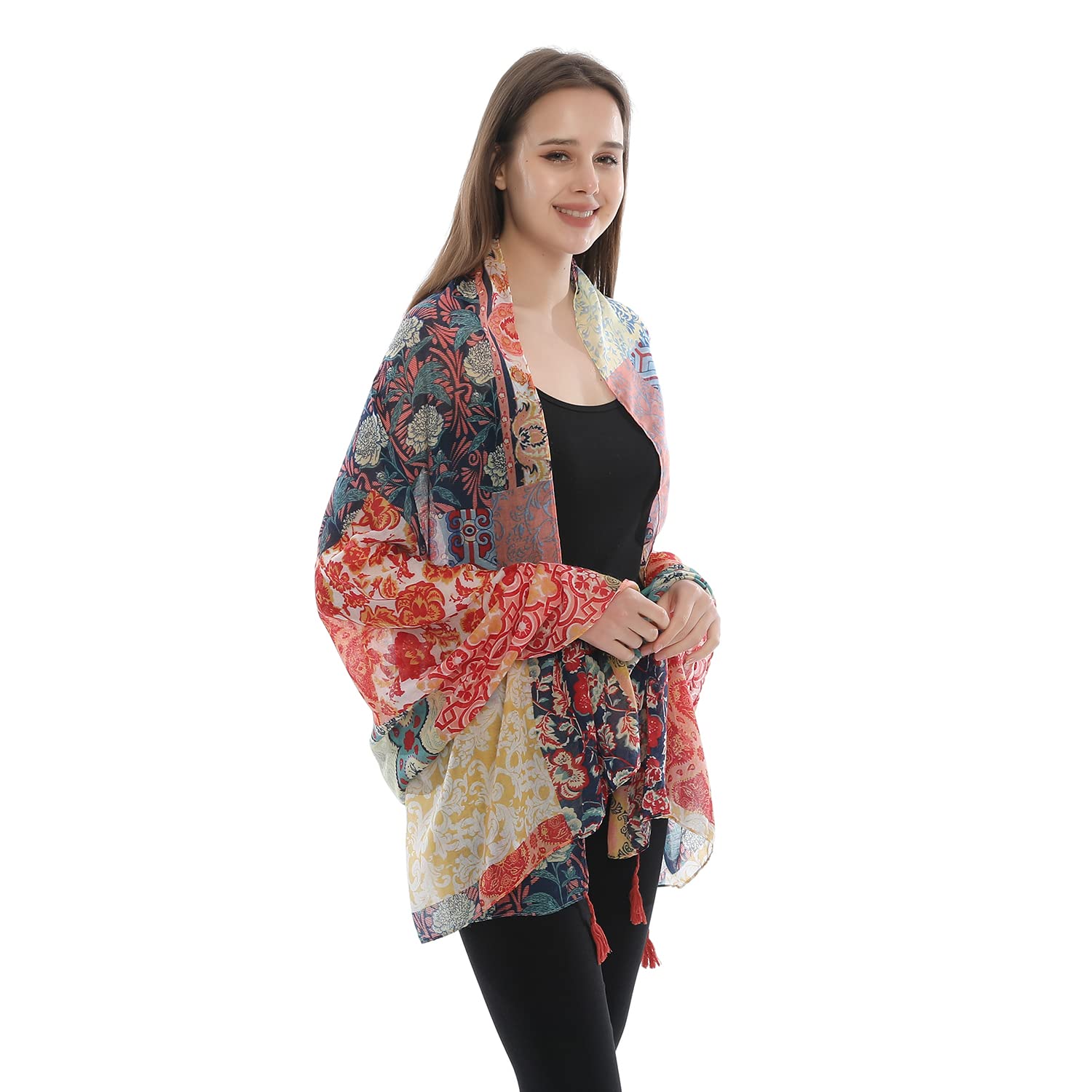 Yeieeo Women Scarf Soft Floral Printed Winter Fall Warm Scarves(Floral 6)