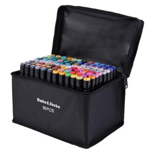 dabo&shobo 96 color alcohol marker pen, bright permanent markers for coloring, markers for adults coloring book, wide chisel and fine tip, dual tip design equipped with black suitcase