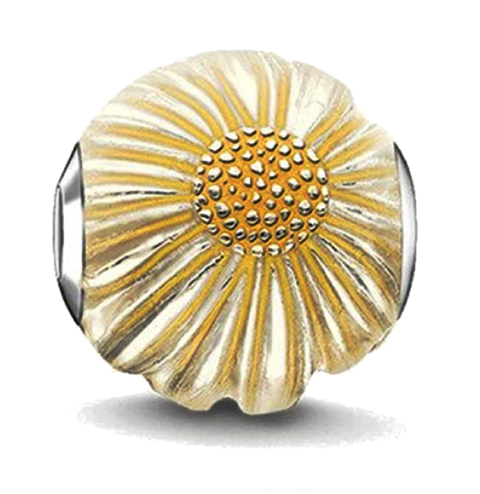 Bolenvi Yellow Sunflower Ball 925 Sterling Silver Charm Bead for Pandora & Similar Charm Bracelets or Necklaces