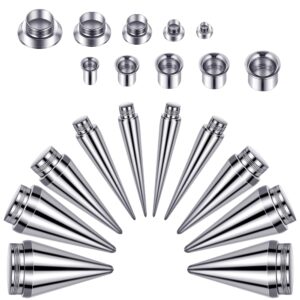 30 pieces stainless steel gauges kit screw fit taper plug tunnel ear expander stretching set, 6 gauge to 00 gauge