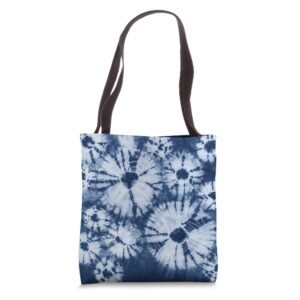 indigo blue ikat shibori pattern hippie boho tie dye tote bag