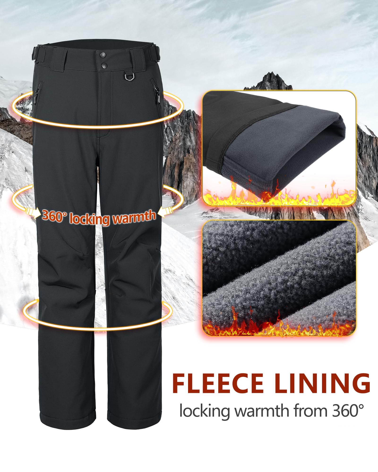 33,000ft Men's Winter Snow Ski Fleece Lined Pants Warm Waterproof Softshell Insulated for Snowboard Outdoor Work Hiking