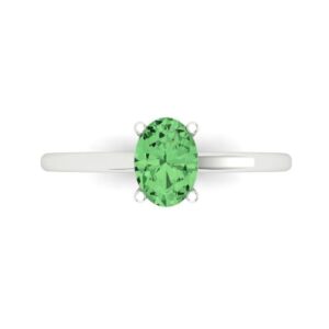 clara pucci 1.0 ct oval cut solitaire green simulated diamond engagement bridal promise anniversary ring 18k white gold size 5.25