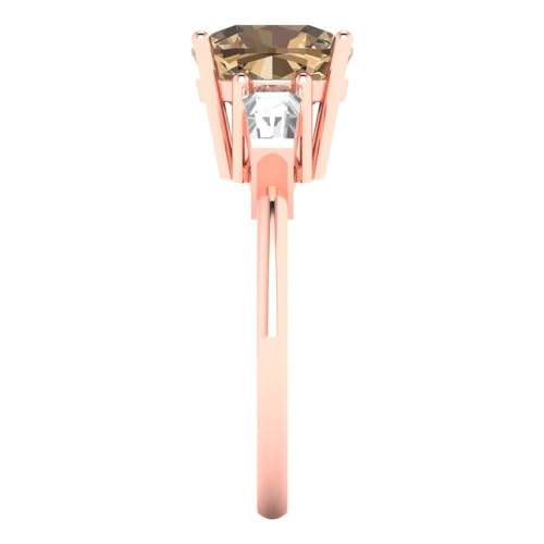 Clara Pucci 3.50ct Cushion cut 3 stone Solitaire Champagne Simulated Diamond Engagement Anniversary Bridal Ring 18K Rose Gold 10.5