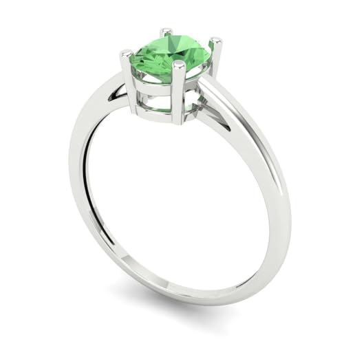 Clara Pucci 1.0 ct Oval Cut Solitaire Green Simulated Diamond Engagement Bridal Promise Anniversary Ring 18K White Gold Size 5.25