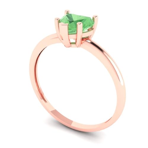 Clara Pucci 1.0 ct Heart Cut Solitaire Green Simulated Diamond 5-Prong Engagement Bridal Promise Anniversary Ring 18K Rose Gold Size 8.5