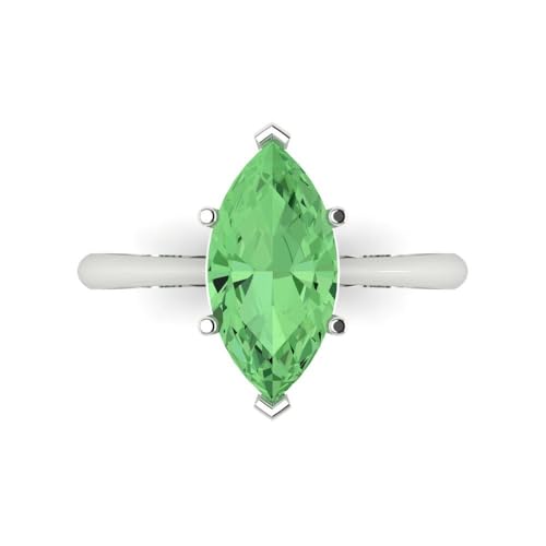 Clara Pucci 2.50 ct Marquise Cut Solitaire Green Simulated Diamond Engagement Bridal Promise Anniversary Ring 18K White Gold Size 4.5