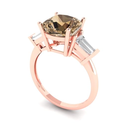 Clara Pucci 3.50ct Cushion cut 3 stone Solitaire Champagne Simulated Diamond Engagement Anniversary Bridal Ring 18K Rose Gold 10.5