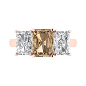 clara pucci 4.0ct emerald cut 3 stone solitaire champagne simulated diamond engagement promise anniversary bridal ring 18k rose gold 9.75