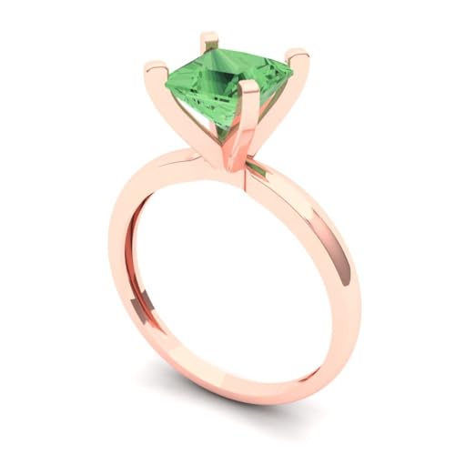 Clara Pucci 1.50 ct Princess Cut Solitaire Green Simulated Diamond Engagement Bridal Promise Anniversary Ring 18K Rose Gold Size 4.75