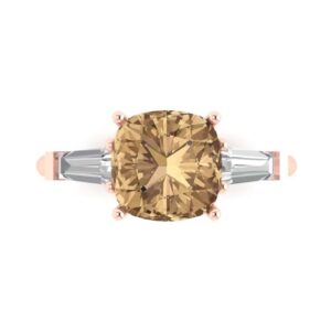 clara pucci 3.50ct cushion cut 3 stone solitaire champagne simulated diamond engagement anniversary bridal ring 18k rose gold 10.5