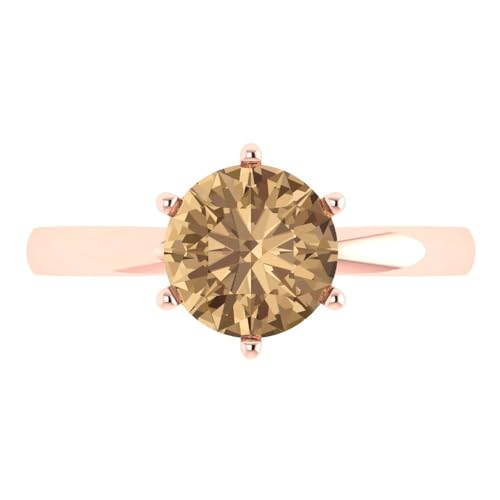 Clara Pucci 2.0ct Round Cut Solitaire Champagne Simulated Diamond 6 Prong Engagement Bridal Anniversary Ring in 18K rose Gold 3.5