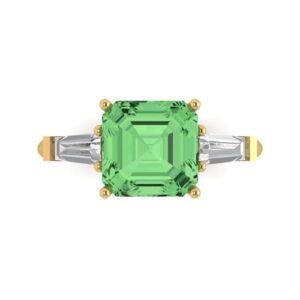 clara pucci 3.50ct asscher cut 3 stone solitaire green simulated diamond engagement promise anniversary bridal ring 18k yellow gold 10.5