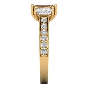 Clara Pucci 1.82ct Emerald Cut 3 stone Champagne Simulated Diamond Engagement Promise Anniversary Bridal Ring 18K Yellow Gold 10.75