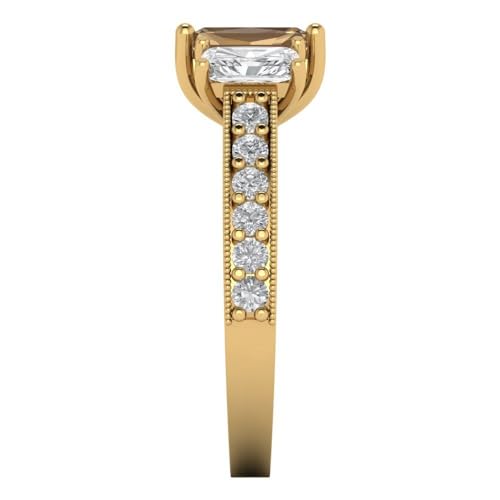 Clara Pucci 1.82ct Emerald Cut 3 stone Champagne Simulated Diamond Engagement Promise Anniversary Bridal Ring 18K Yellow Gold 10.75