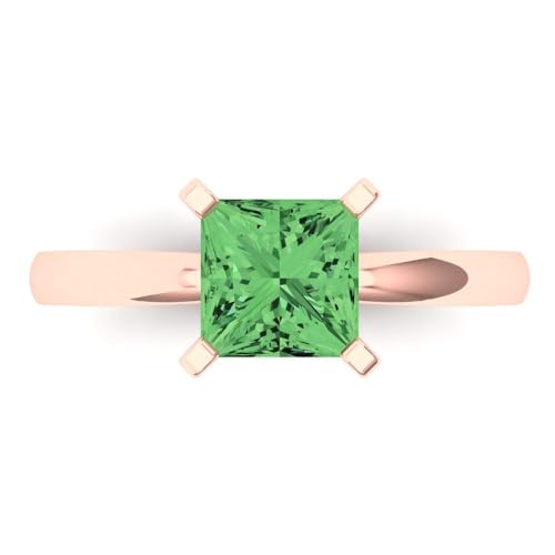 Clara Pucci 1.50 ct Princess Cut Solitaire Green Simulated Diamond Engagement Bridal Promise Anniversary Ring 18K Rose Gold Size 4.75