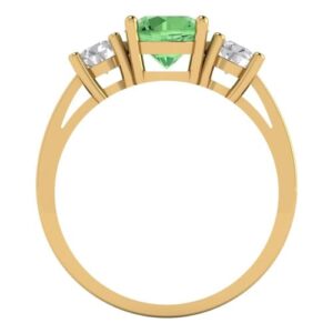 Clara Pucci 1.50 ct Round Cut 3 stone Genuine Green Simulated Diamond Engagement Promise Anniversary Bridal Ring 18K Yellow Gold 8.5