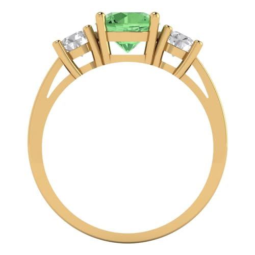 Clara Pucci 1.50 ct Round Cut 3 stone Genuine Green Simulated Diamond Engagement Promise Anniversary Bridal Ring 18K Yellow Gold 8.5