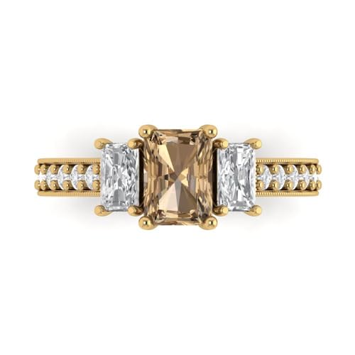 Clara Pucci 1.82ct Emerald Cut 3 stone Champagne Simulated Diamond Engagement Promise Anniversary Bridal Ring 18K Yellow Gold 10.75