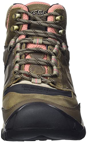 KEEN Women's Ridge Flex Mid Height Waterproof Hiking Boot, Timberwolf/Brick Dust, 7.5