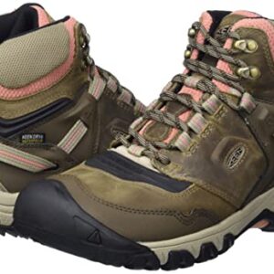 KEEN Women's Ridge Flex Mid Height Waterproof Hiking Boot, Timberwolf/Brick Dust, 7.5