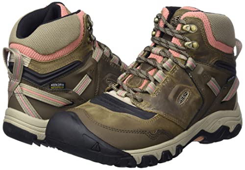 KEEN Women's Ridge Flex Mid Height Waterproof Hiking Boot, Timberwolf/Brick Dust, 7.5