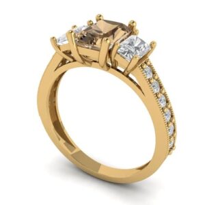 Clara Pucci 1.82ct Emerald Cut 3 stone Champagne Simulated Diamond Engagement Promise Anniversary Bridal Ring 18K Yellow Gold 10.75