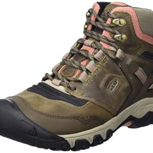 KEEN Women's Ridge Flex Mid Height Waterproof Hiking Boot, Timberwolf/Brick Dust, 7.5