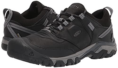 KEEN Men's Ridge Flex Low Height Waterproof Hiking Boots, Black/Magnet, 12