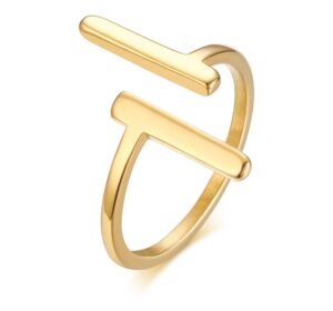 ximi jewelry stainless steel fashion parallel line simple ring for women, gold plated, size 6-8 (yellow, 6)