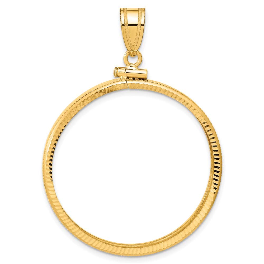 Wideband Distinguished Coin Jewelry 14k Polished and Diamond-cut 32.7mm x 3.00mm Screw Top Coin Bezel Pendant QC2677/32.7