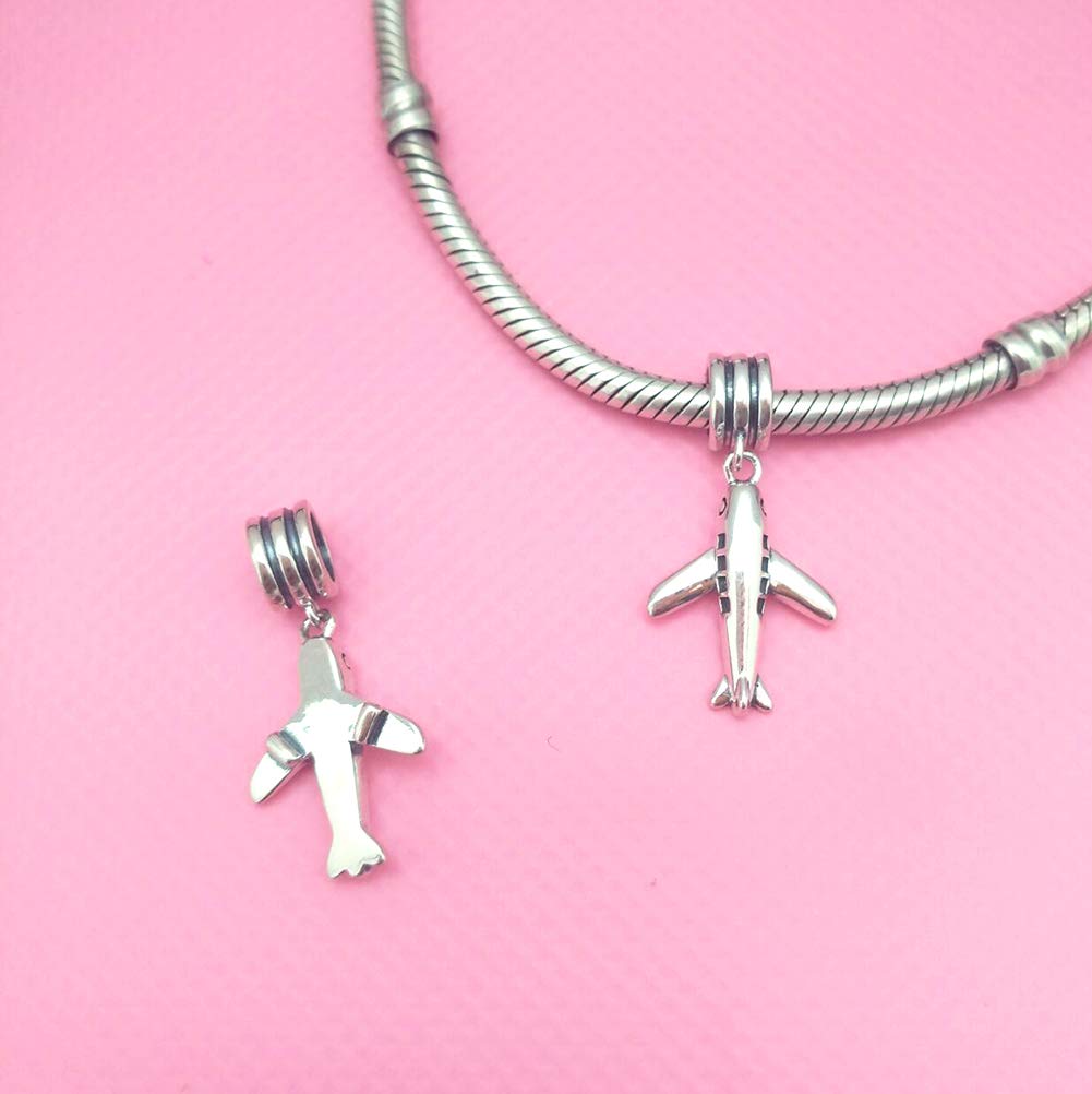 FAEFASH Airplane Pendant 925 Sterling Silver Dangling Aircraft Charm Travel Plane Charm Compatible for Women Pandora Style Bracelet