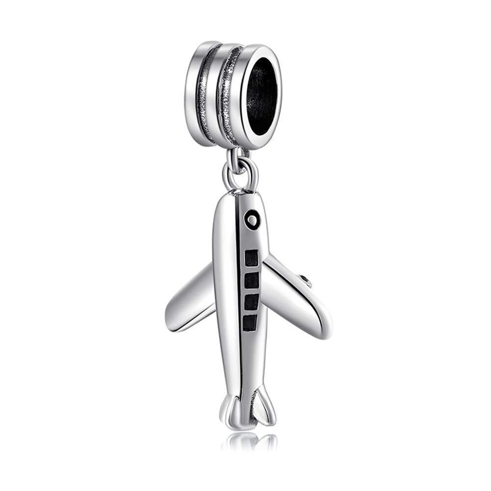 FAEFASH Airplane Pendant 925 Sterling Silver Dangling Aircraft Charm Travel Plane Charm Compatible for Women Pandora Style Bracelet