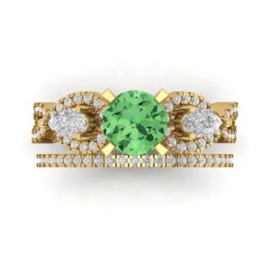 clara pucci 2.0ct round cut 3 stone green simulated diamond engagement promise anniversary bridal ring band set 18k yellow gold 4.5