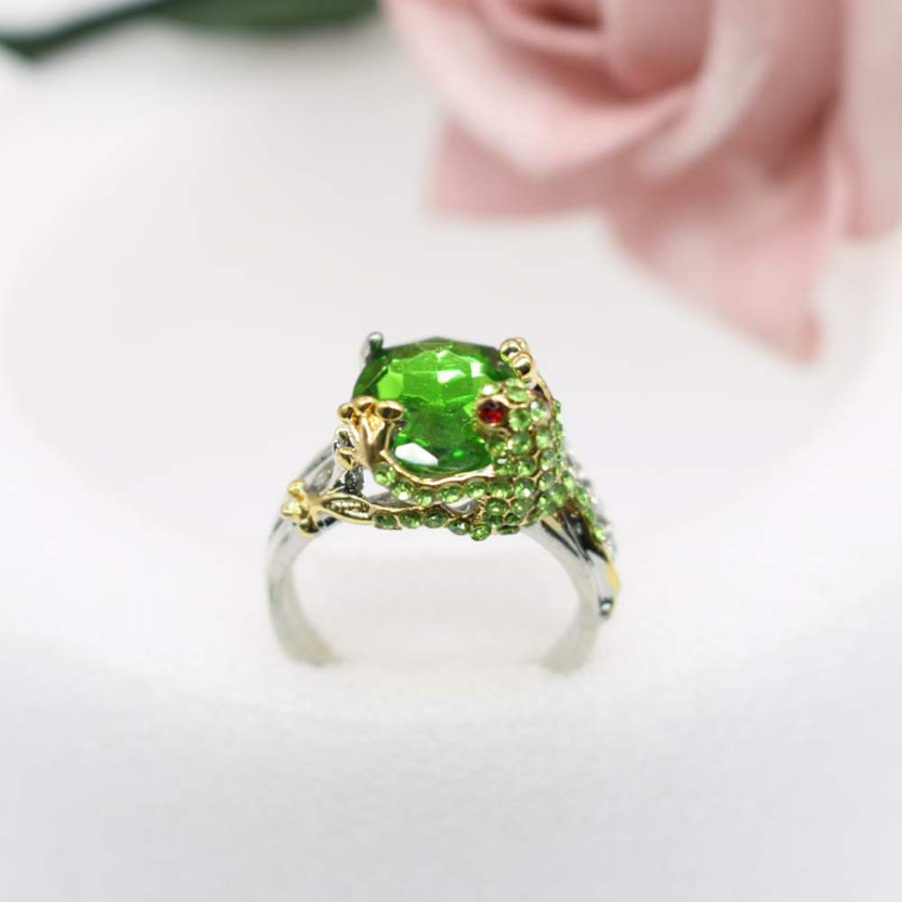 HSQYJ Green Crystal Frog Cocktail Ring Cubic Zirconia Pearl Cute Animal Stacking Rings Jewelry Rhinestone Statement Rings for Women