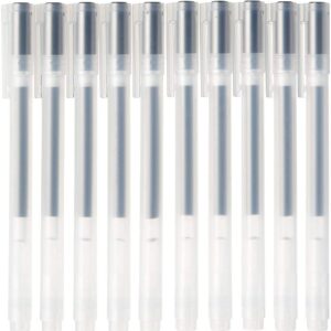 MUJI Gel Ink Ballpoint Pen Cap Type 10-Pieces Set, 0.5 mm Nib Size, Black