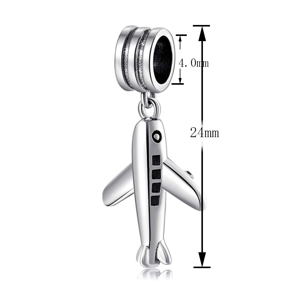 FAEFASH Airplane Pendant 925 Sterling Silver Dangling Aircraft Charm Travel Plane Charm Compatible for Women Pandora Style Bracelet