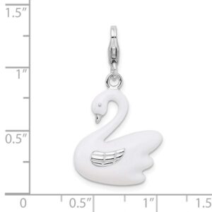 Amore La Vita Sterling Silver Rhodium-plated Polished 3-D Enameled Swan Charm with Fancy Lobster Clasp QQCC568